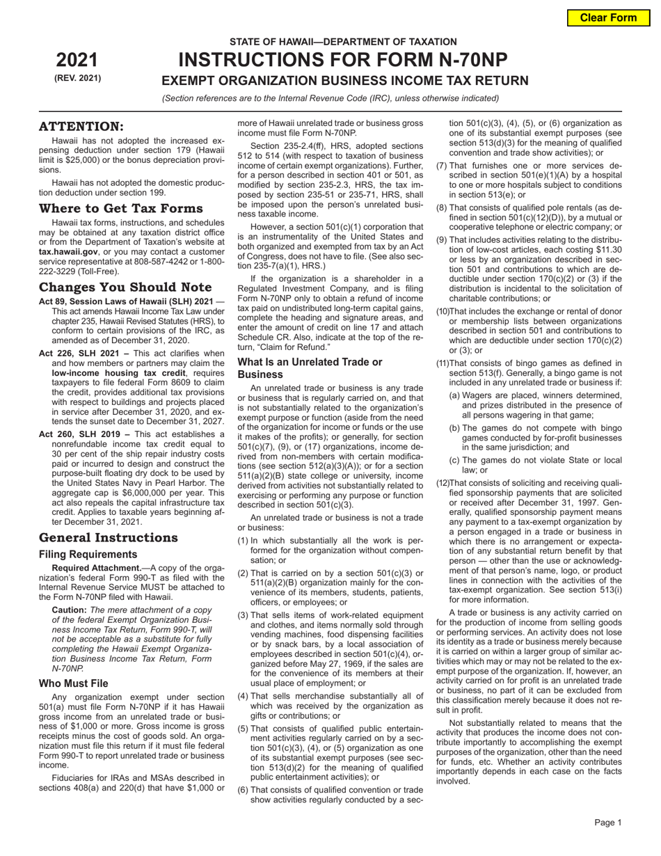 Download Instructions for Form N-70NP Exempt Organization Business ...