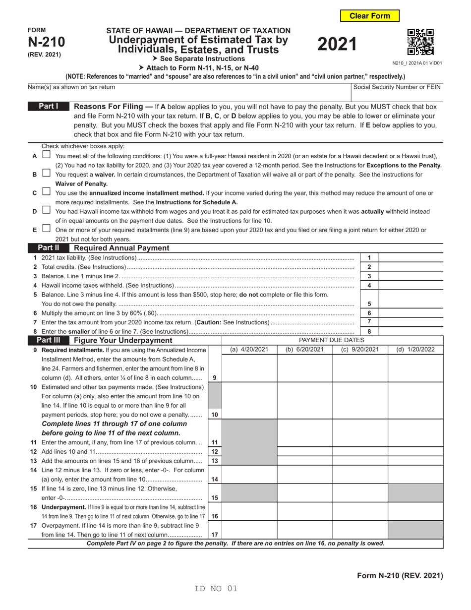 Form N-210 - 2021 - Fill Out, Sign Online and Download Fillable PDF ...