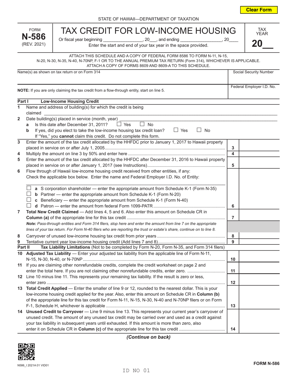 Form N-586 - Fill Out, Sign Online and Download Fillable PDF, Hawaii ...