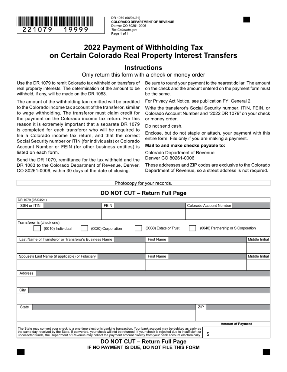 Form DR1079 - 2022 - Fill Out, Sign Online and Download Fillable PDF ...