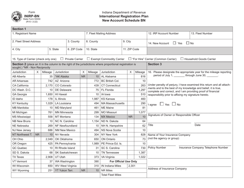 Form INIRP-BN (State Form 55550) Schedule BN - Fill Out, Sign Online and Download Fillable PDF ...
