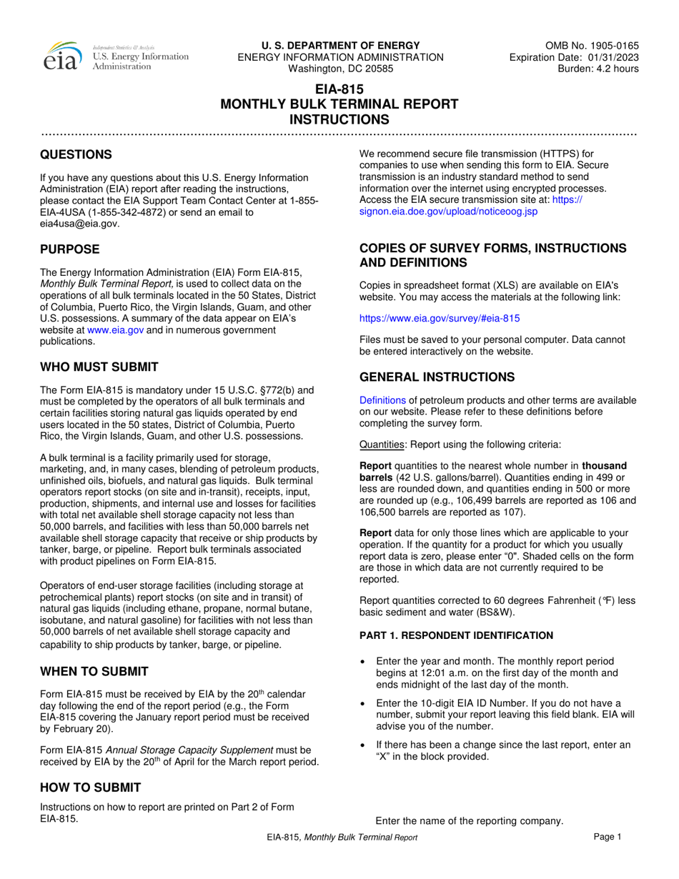 Download Instructions for Form EIA-815 Monthly Bulk Terminal Report PDF ...