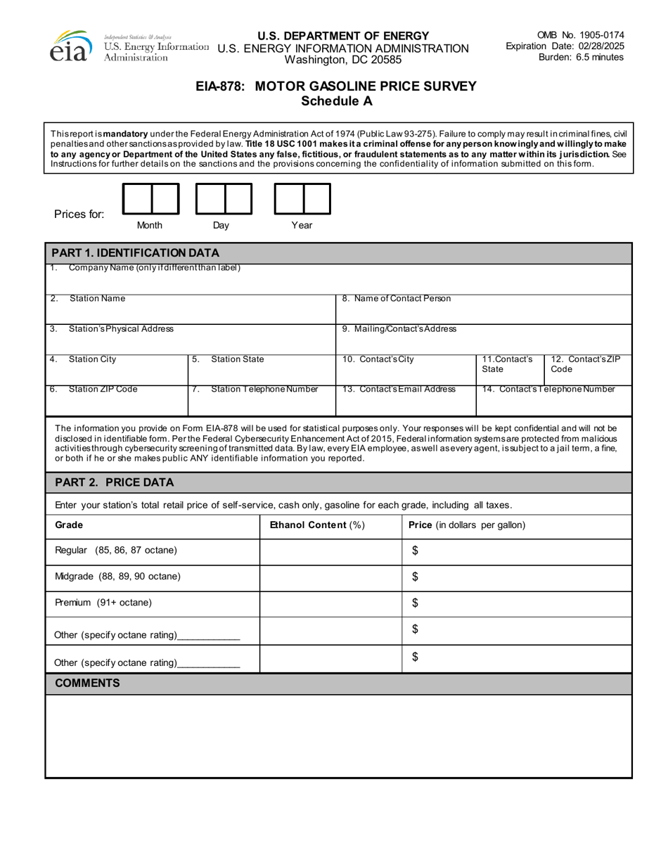 Form EIA-878 Schedule A - Fill Out, Sign Online and Download Printable ...