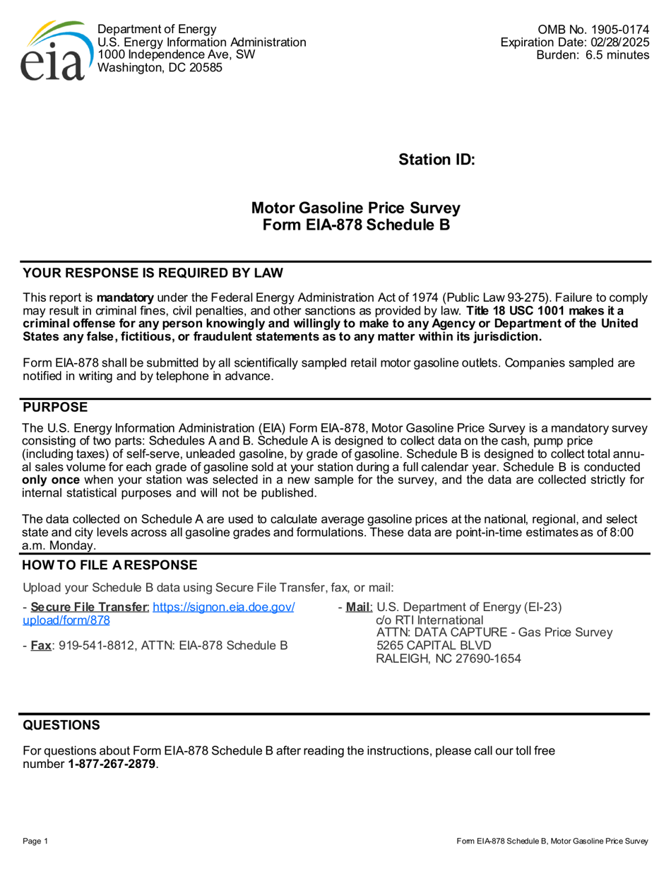 Form EIA-878 Schedule B - Fill Out, Sign Online and Download Fillable ...