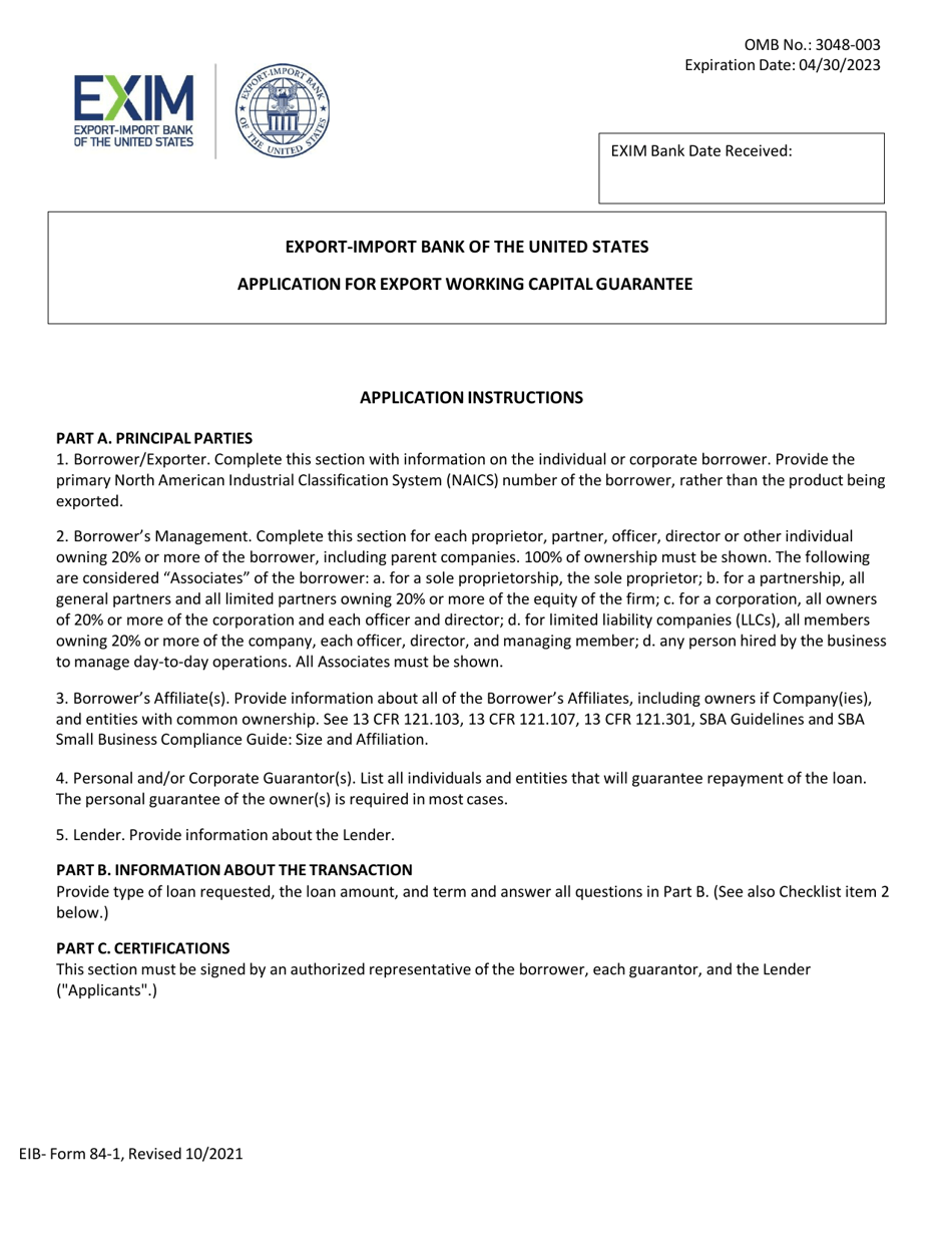 EIB Form 84-1 - Fill Out, Sign Online and Download Printable PDF ...