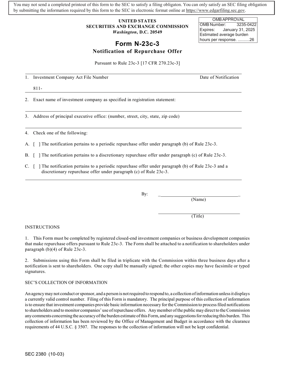 SEC Form 2380 (N-23C-3) - Fill Out, Sign Online and Download Printable ...