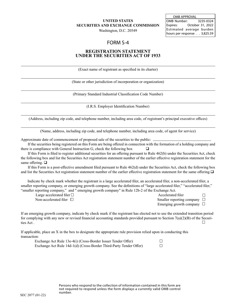 SEC Form 2077 (S-4) Download Printable PDF or Fill Online Registration ...