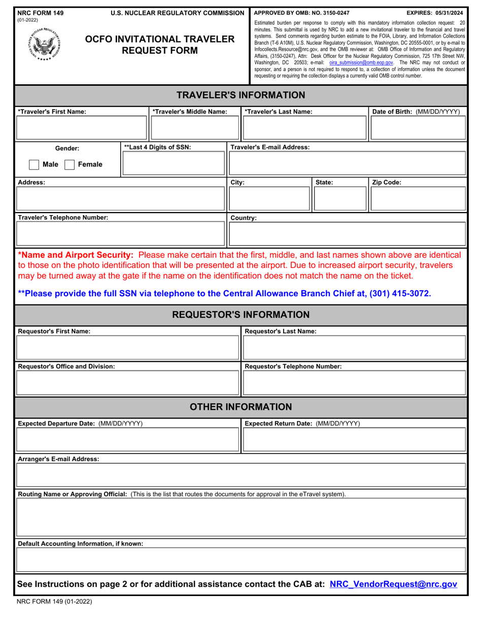 NRC Form 149 - Fill Out, Sign Online and Download Fillable PDF ...