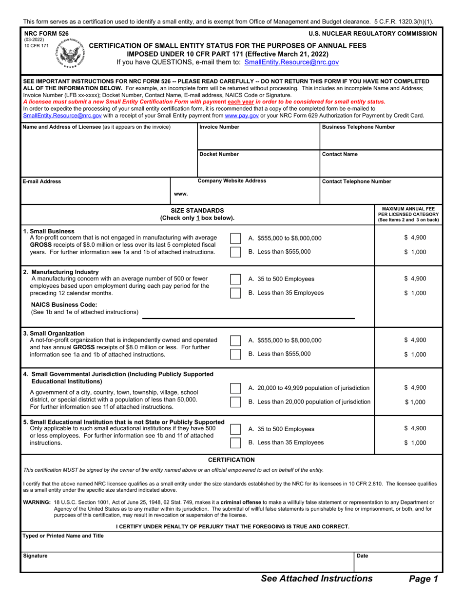 NRC Form 526 - Fill Out, Sign Online and Download Fillable PDF ...