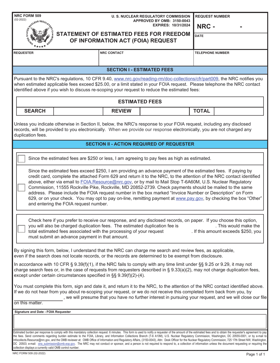 NRC Form 509 - Fill Out, Sign Online and Download Fillable PDF ...
