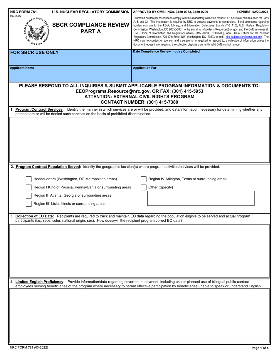 NRC Form 781 Download Fillable PDF or Fill Online Sbcr Compliance ...