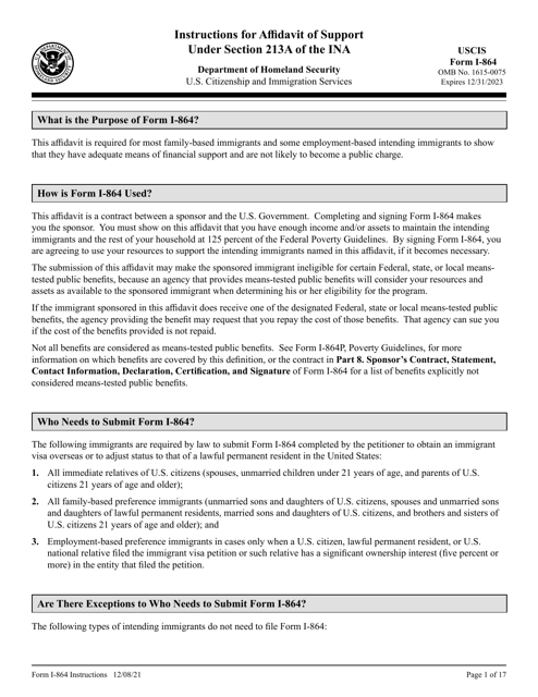 Download Instructions for USCIS Form I-864 Affidavit of Support Under ...