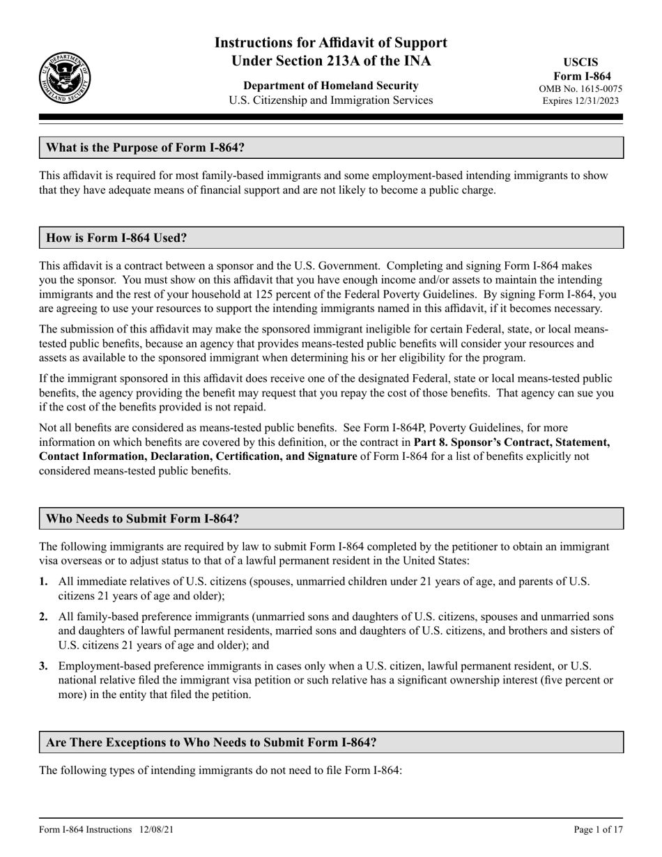 Download Instructions for USCIS Form I-864 Affidavit of Support Under ...
