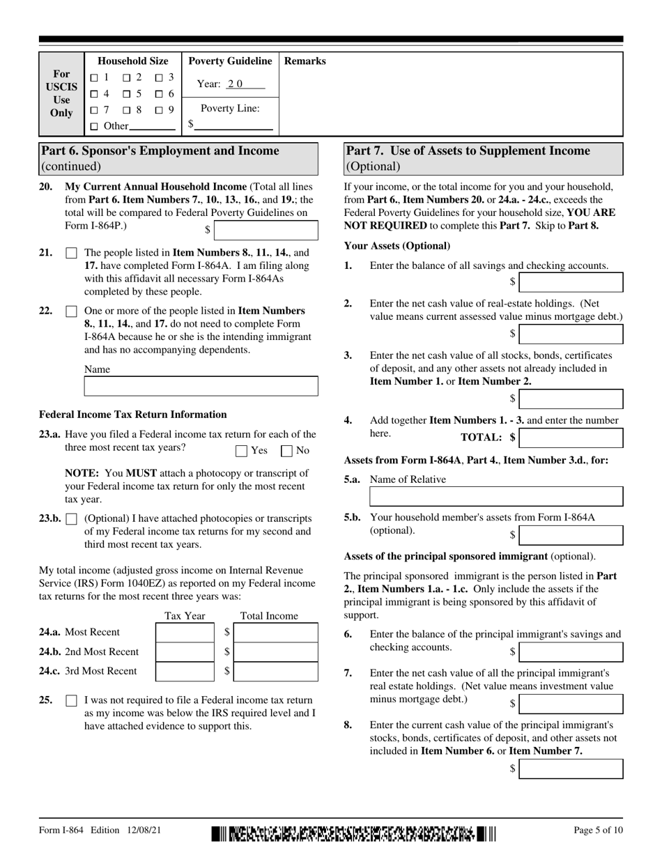 USCIS Form I-864 Download Fillable PDF or Fill Online Affidavit of ...