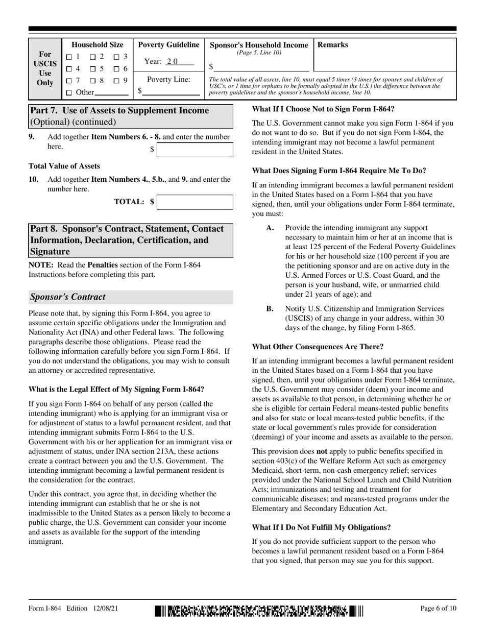 USCIS Form I-864 Download Fillable PDF or Fill Online Affidavit of ...