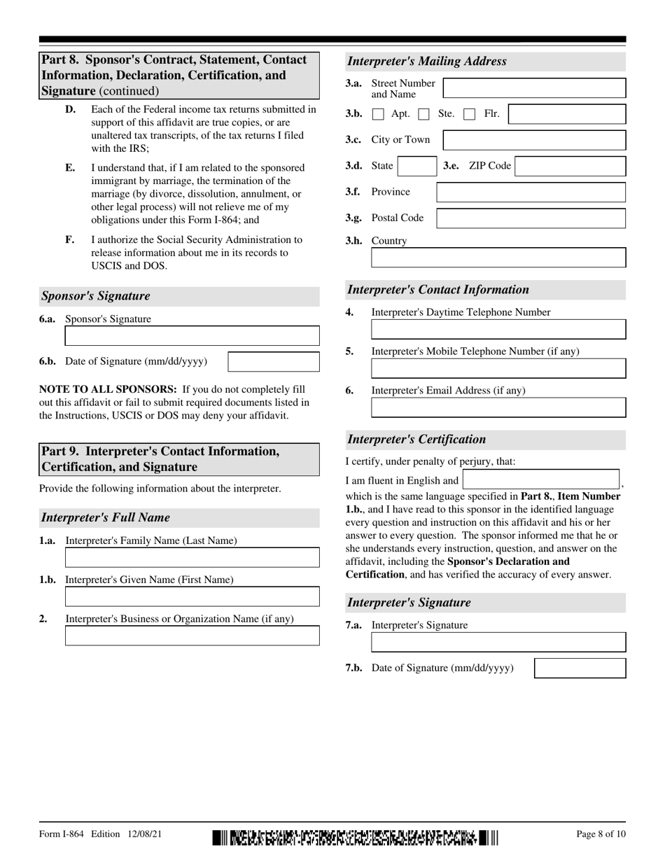 USCIS Form I-864 Download Fillable PDF or Fill Online Affidavit of Support Under Section 213a of ...