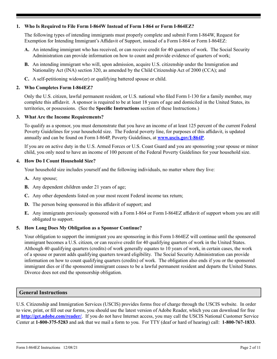 Download Instructions for USCIS Form I-864EZ Affidavit of Support Under ...
