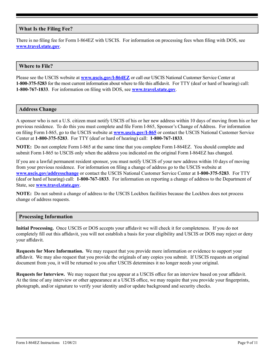 Download Instructions for USCIS Form I-864EZ Affidavit of Support Under ...