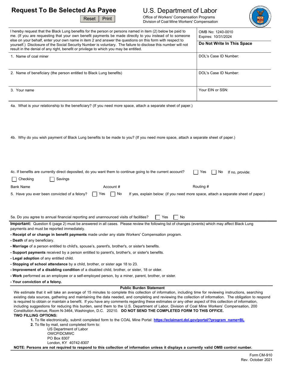 Form CM-910 - Fill Out, Sign Online and Download Fillable PDF ...