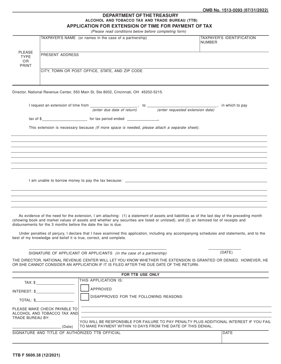 TTB Form 5600.38 Download Fillable PDF or Fill Online Application for ...