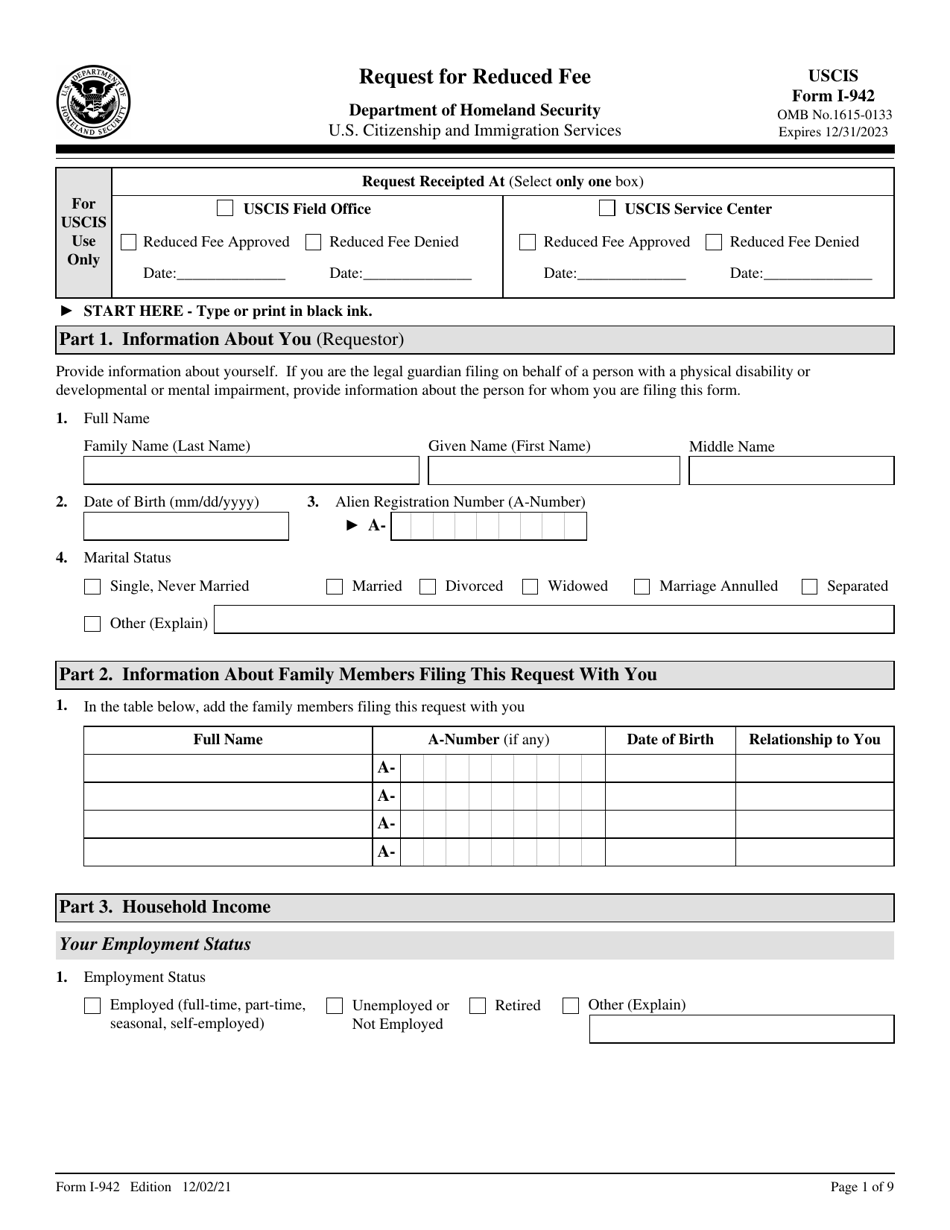 USCIS Form I-942 Download Fillable PDF or Fill Online Request for ...