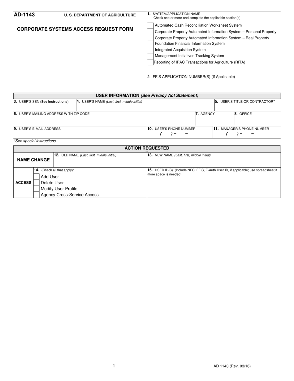 Form AD-1143 - Fill Out, Sign Online and Download Fillable PDF ...