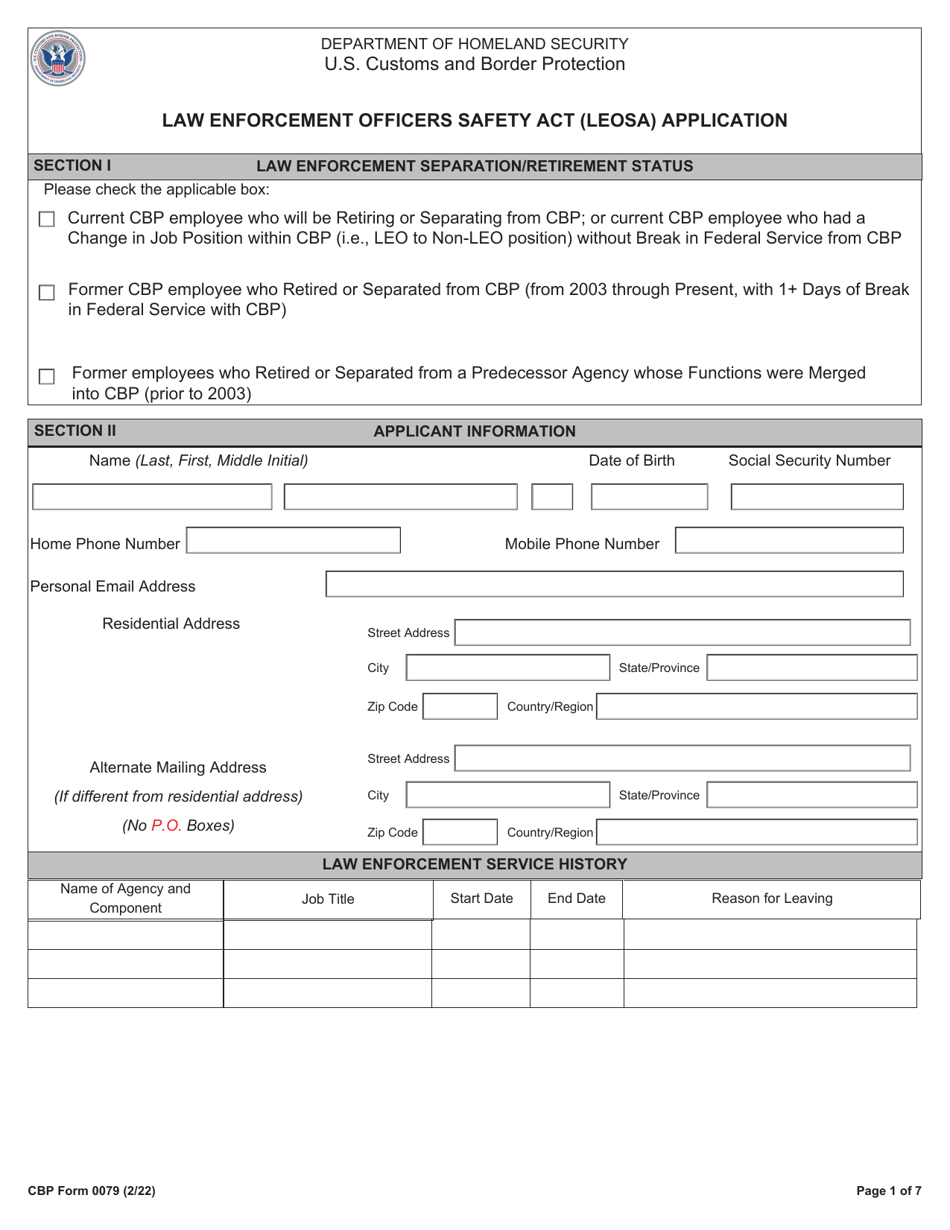 CBP Form 0079 Download Fillable PDF or Fill Online Law Enforcement ...