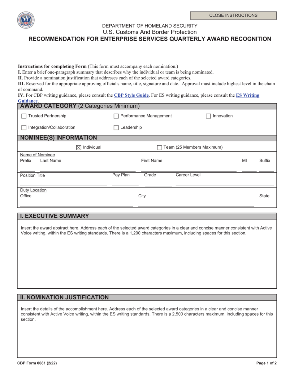 CBP Form 0081 - Fill Out, Sign Online and Download Fillable PDF ...