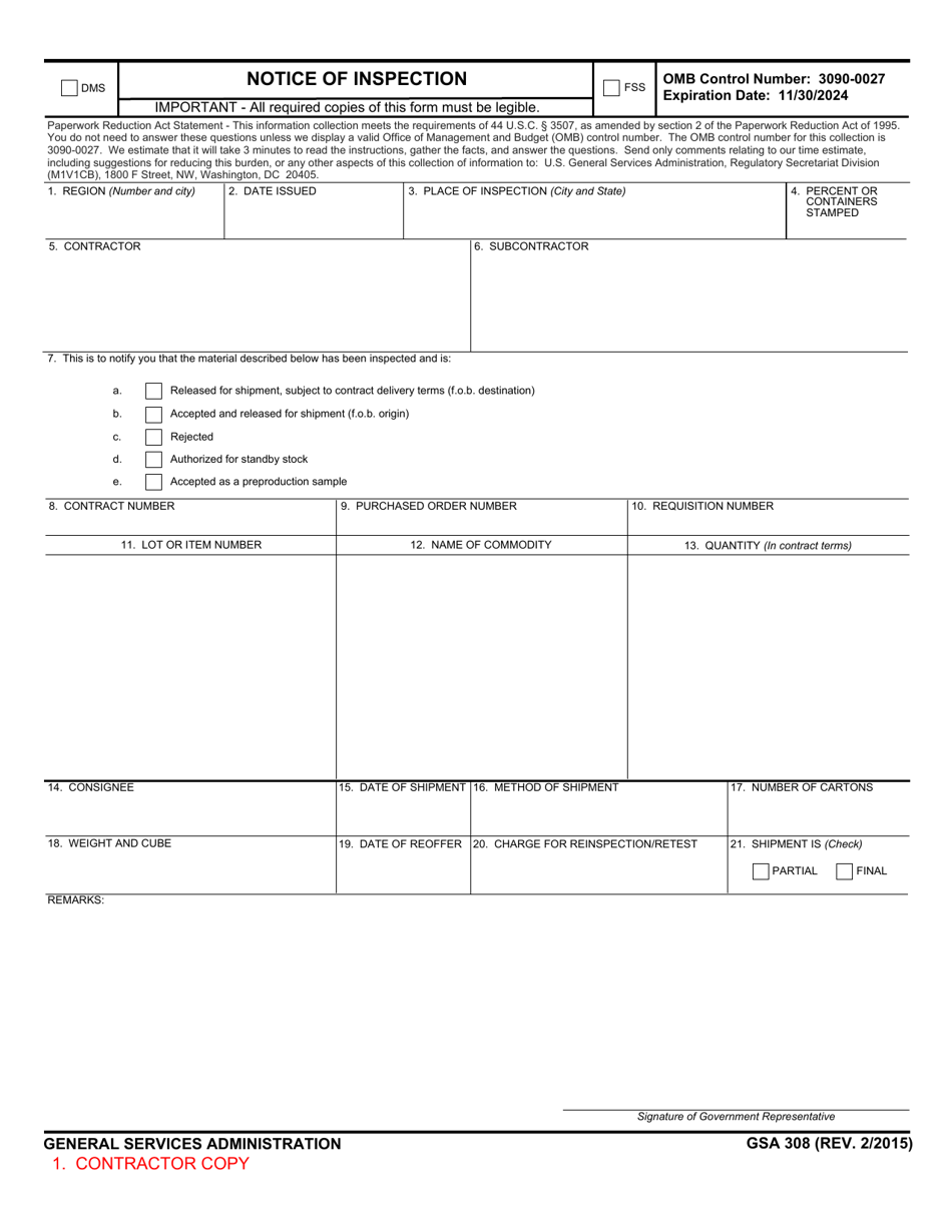 GSA Form 308 - Fill Out, Sign Online and Download Fillable PDF ...
