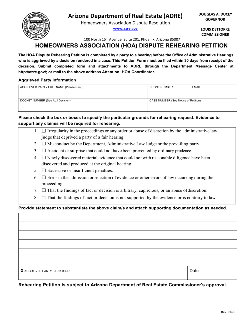 Arizona Homeowners Association (Hoa) Dispute Rehearing Petition - Fill Out, Sign Online and ...