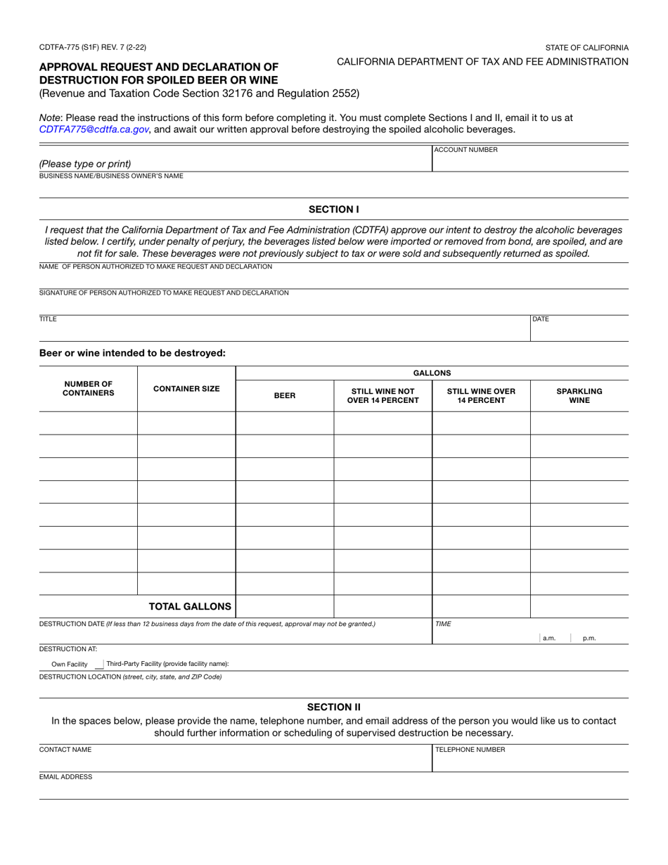 Form CDTFA-775 Download Fillable PDF or Fill Online Approval Request ...