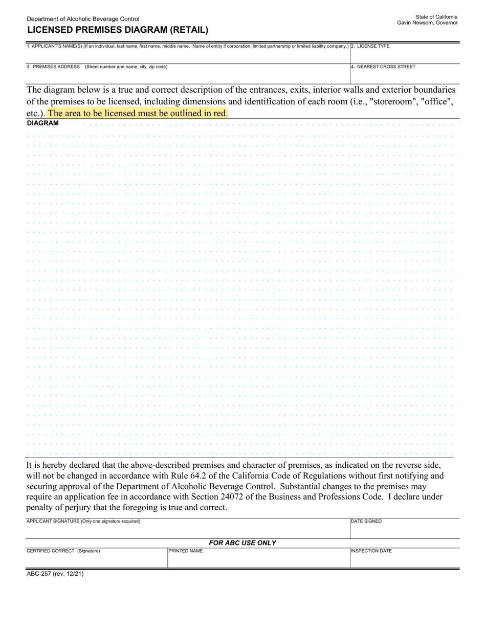 Form ABC-257 Download Fillable PDF or Fill Online Licensed Premises ...