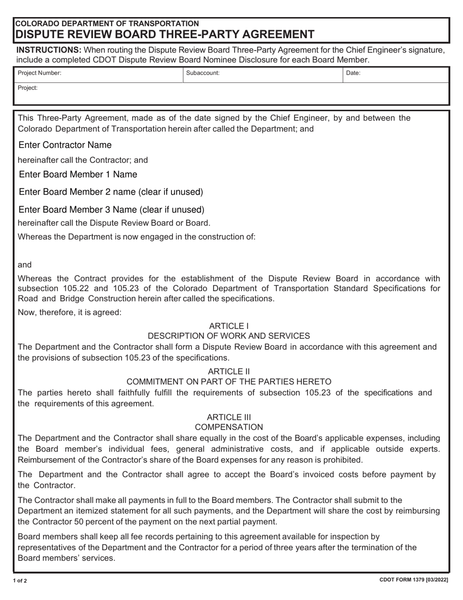 CDOT Form 1379 - Fill Out, Sign Online and Download Fillable PDF ...