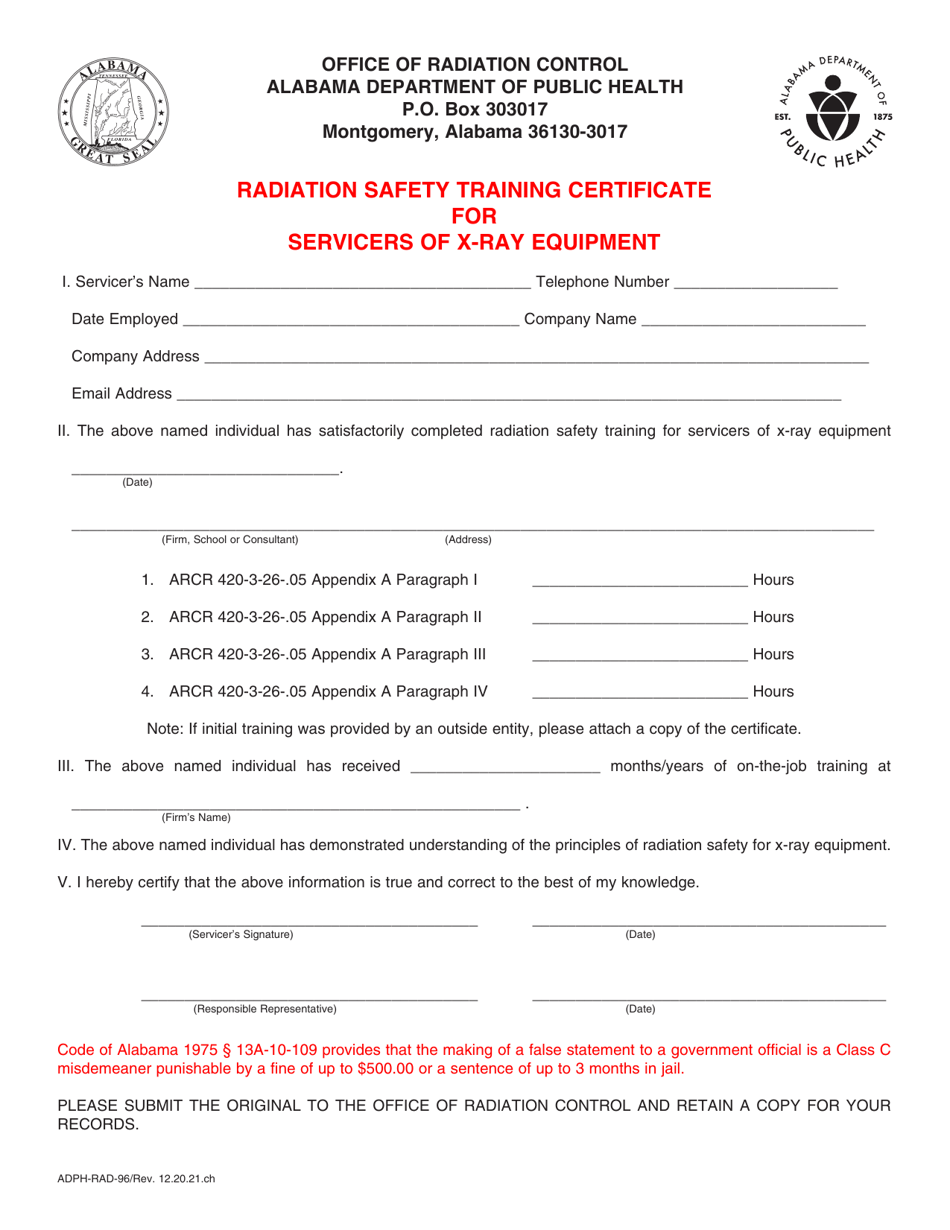 Form ADPH-RAD-96 Download Printable PDF or Fill Online Radiation Safety ...