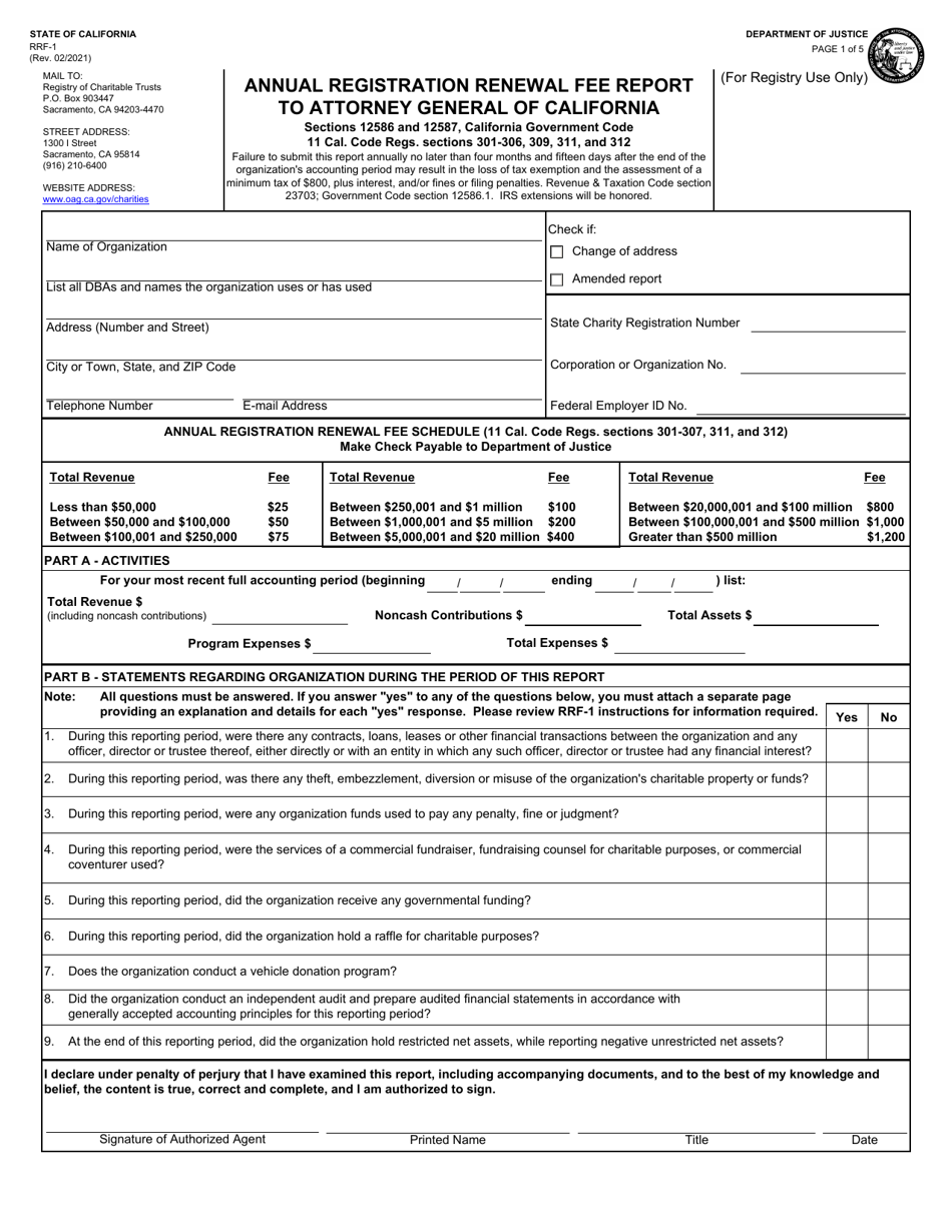 Form RRF-1 Download Fillable PDF or Fill Online Annual Registration ...