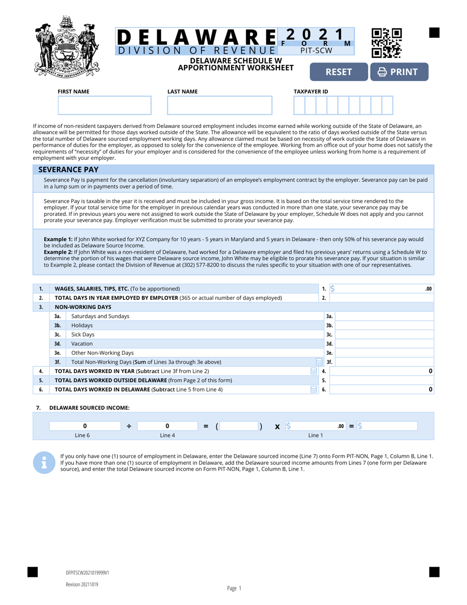 Form PIT-SCW Schedule W - 2021 - Fill Out, Sign Online and Download ...