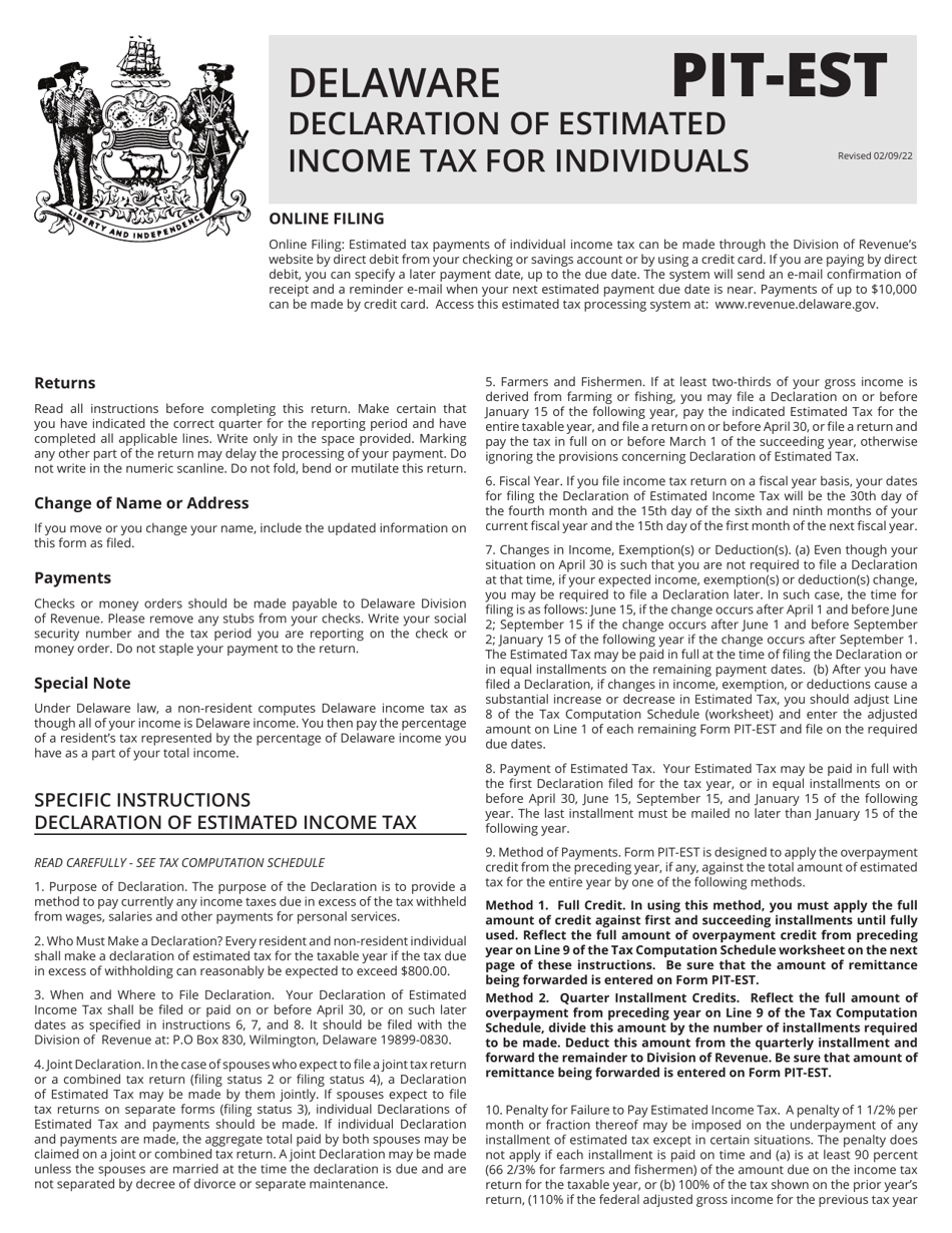 Download Instructions for Form PIT-EST Declaration of Estimated Income ...