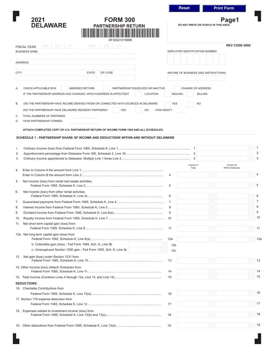 Form 300 - 2021 - Fill Out, Sign Online and Download Fillable PDF, Delaware | Templateroller