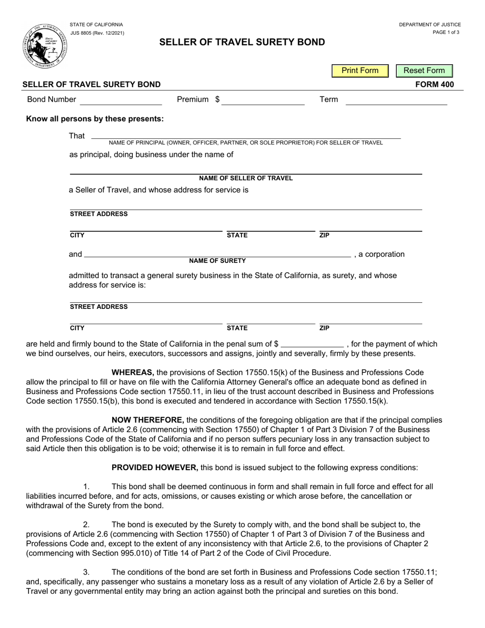 Form 400 (JUS8805) - Fill Out, Sign Online and Download Fillable PDF ...