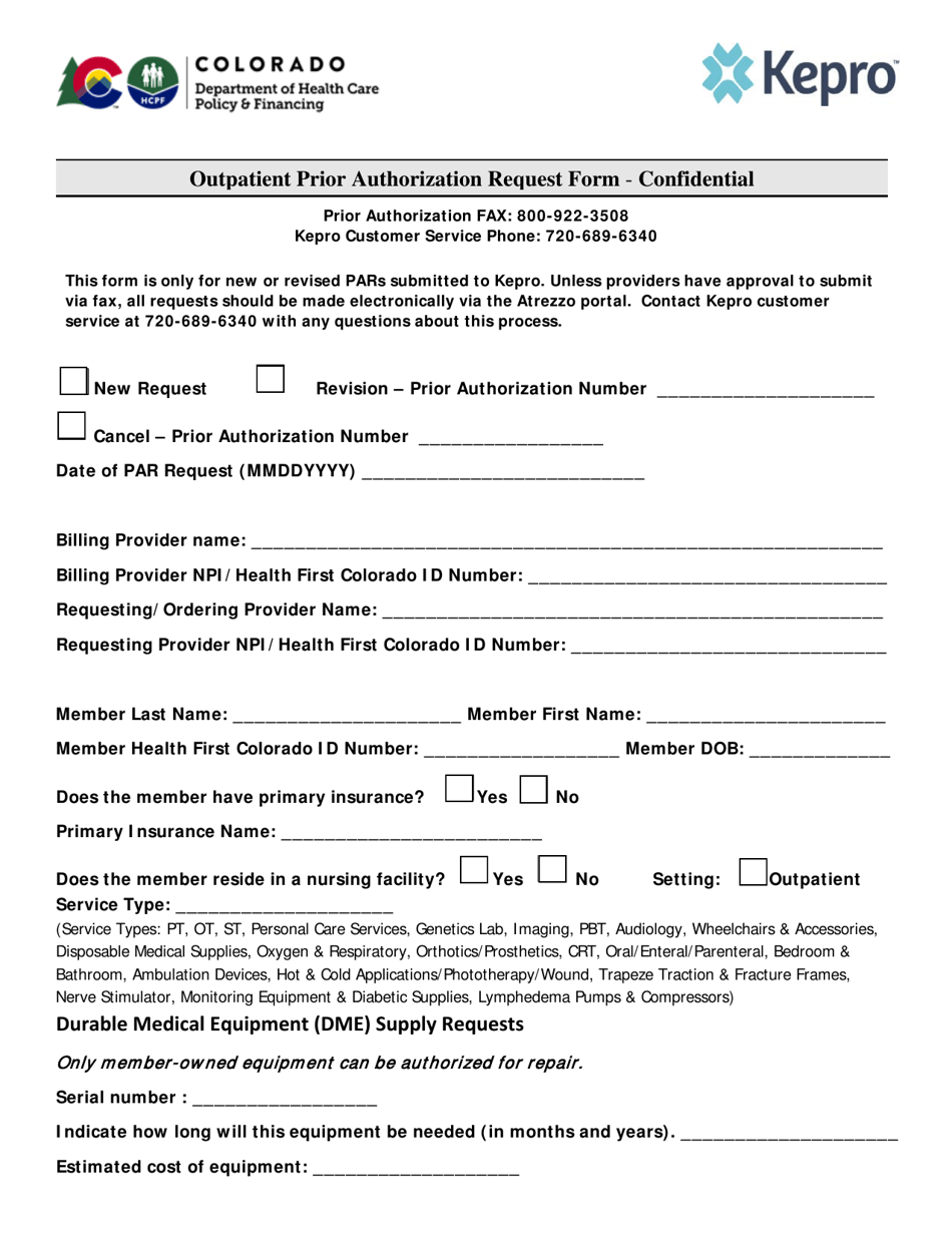 Colorado Outpatient Prior Authorization Request Form Download Fillable ...