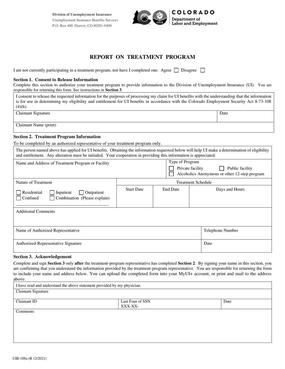 Form UIB-188A Download Printable PDF or Fill Online Report on Treatment ...