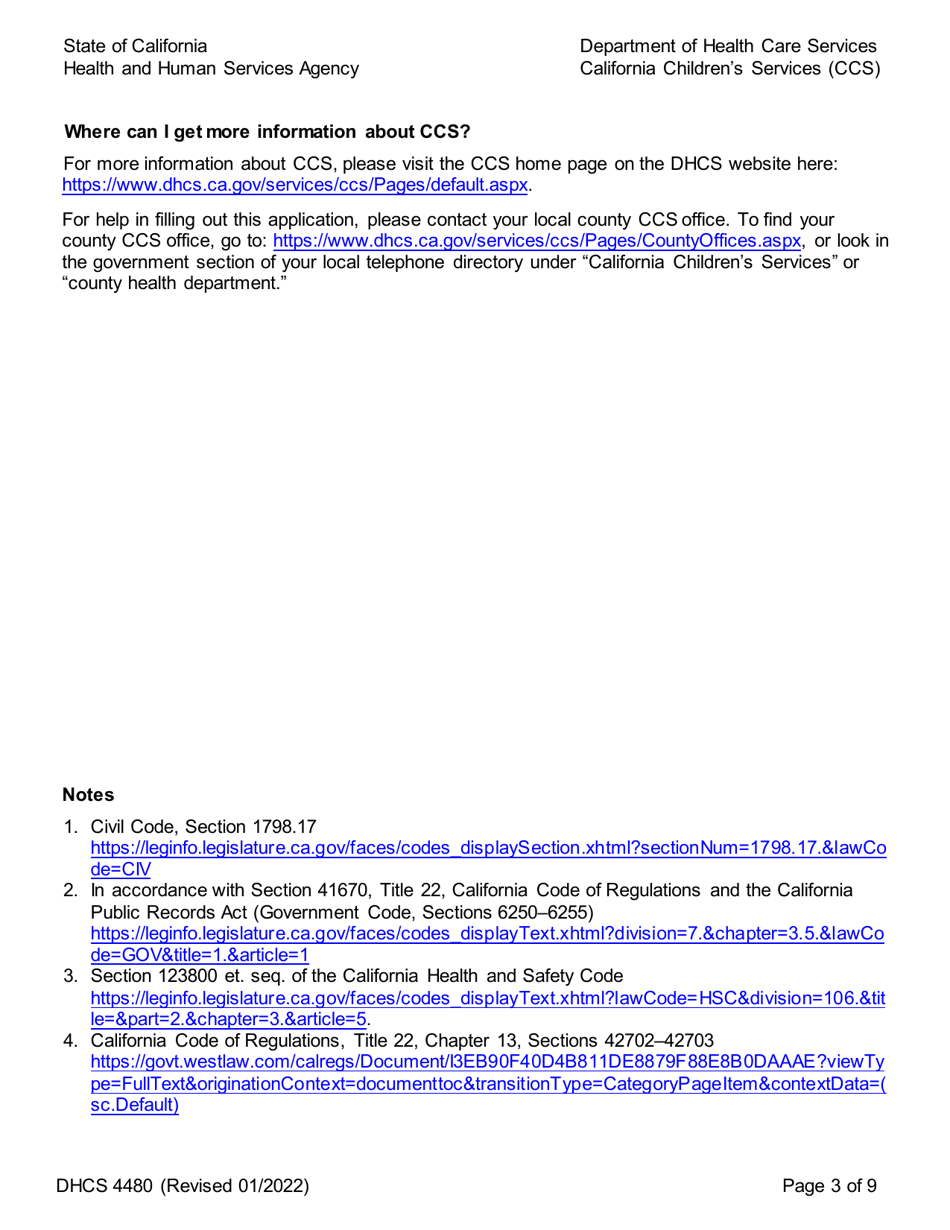 Form DHCS4480 Download Fillable PDF or Fill Online Application to ...