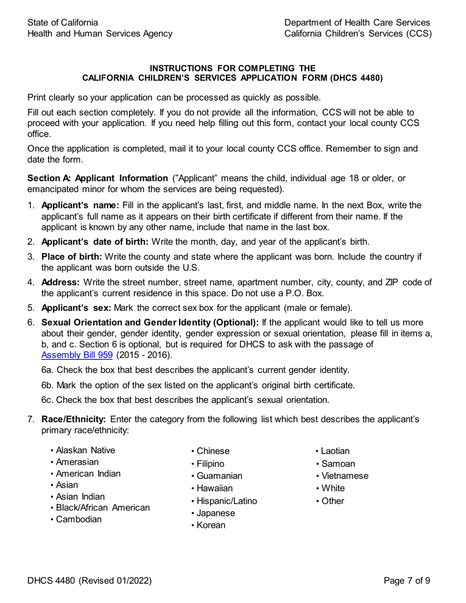 Form DHCS4480 Download Fillable PDF or Fill Online Application to ...