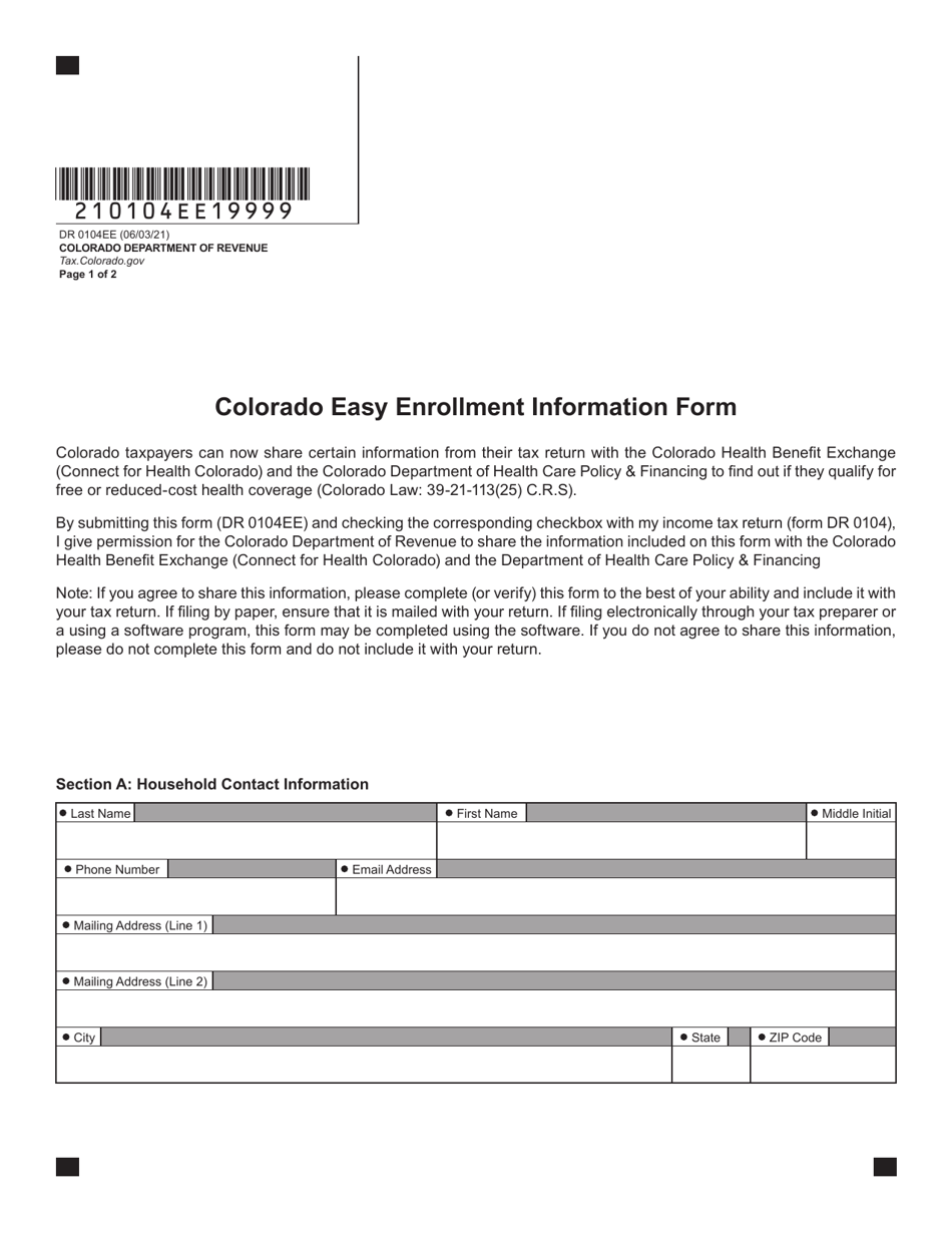 Form DR0104EE - Fill Out, Sign Online and Download Fillable PDF ...