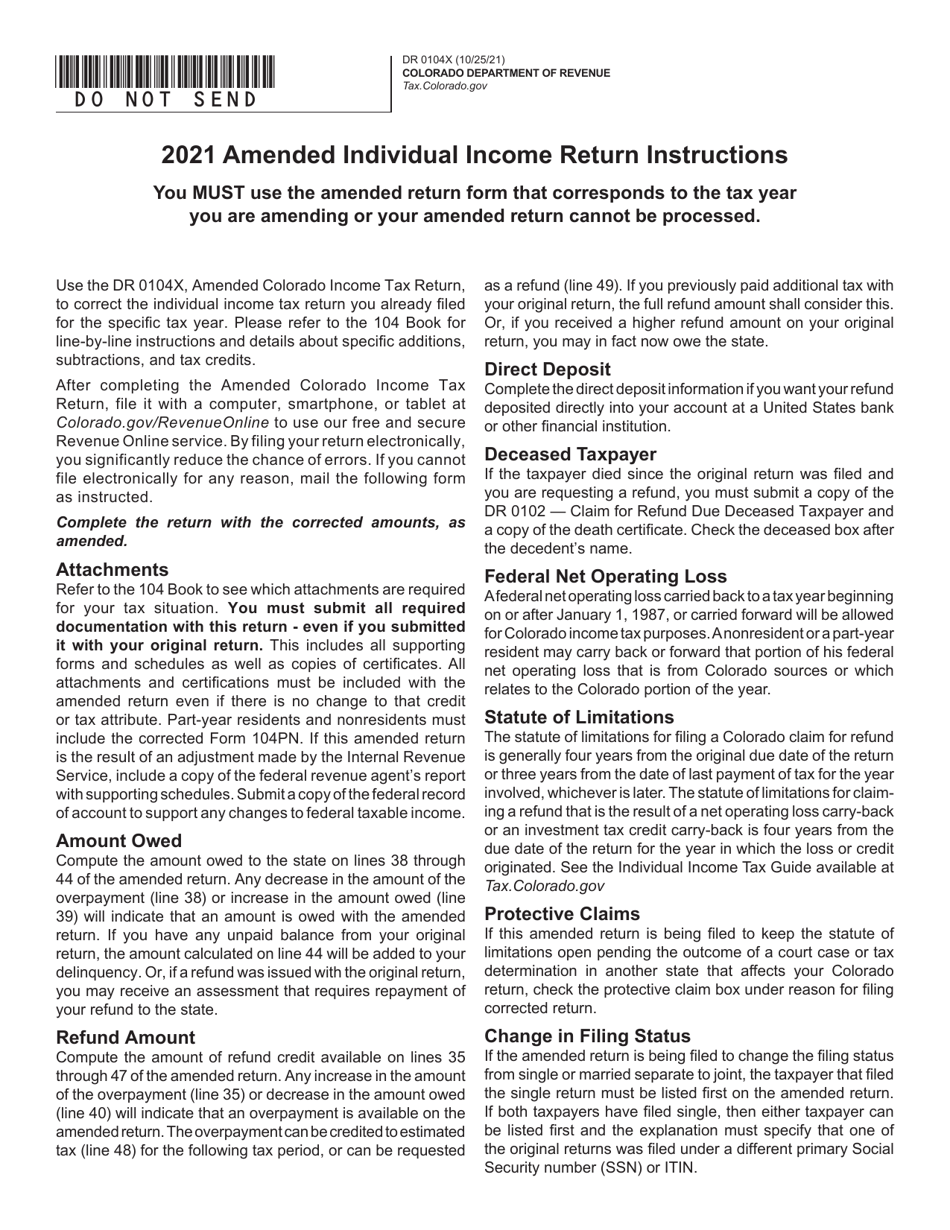 Form DR0104X - 2021 - Fill Out, Sign Online and Download Fillable PDF ...