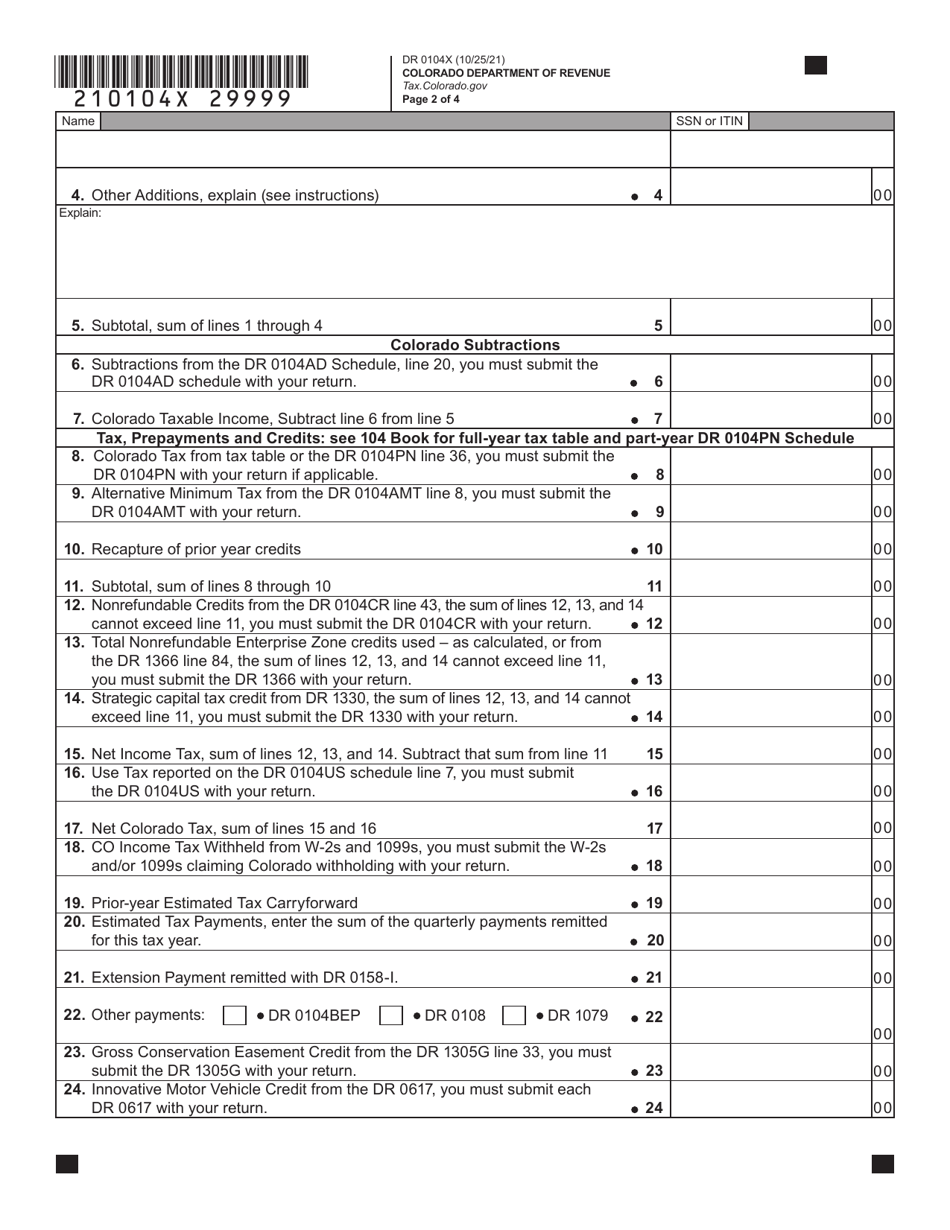 Form DR0104X - 2021 - Fill Out, Sign Online and Download Fillable PDF ...