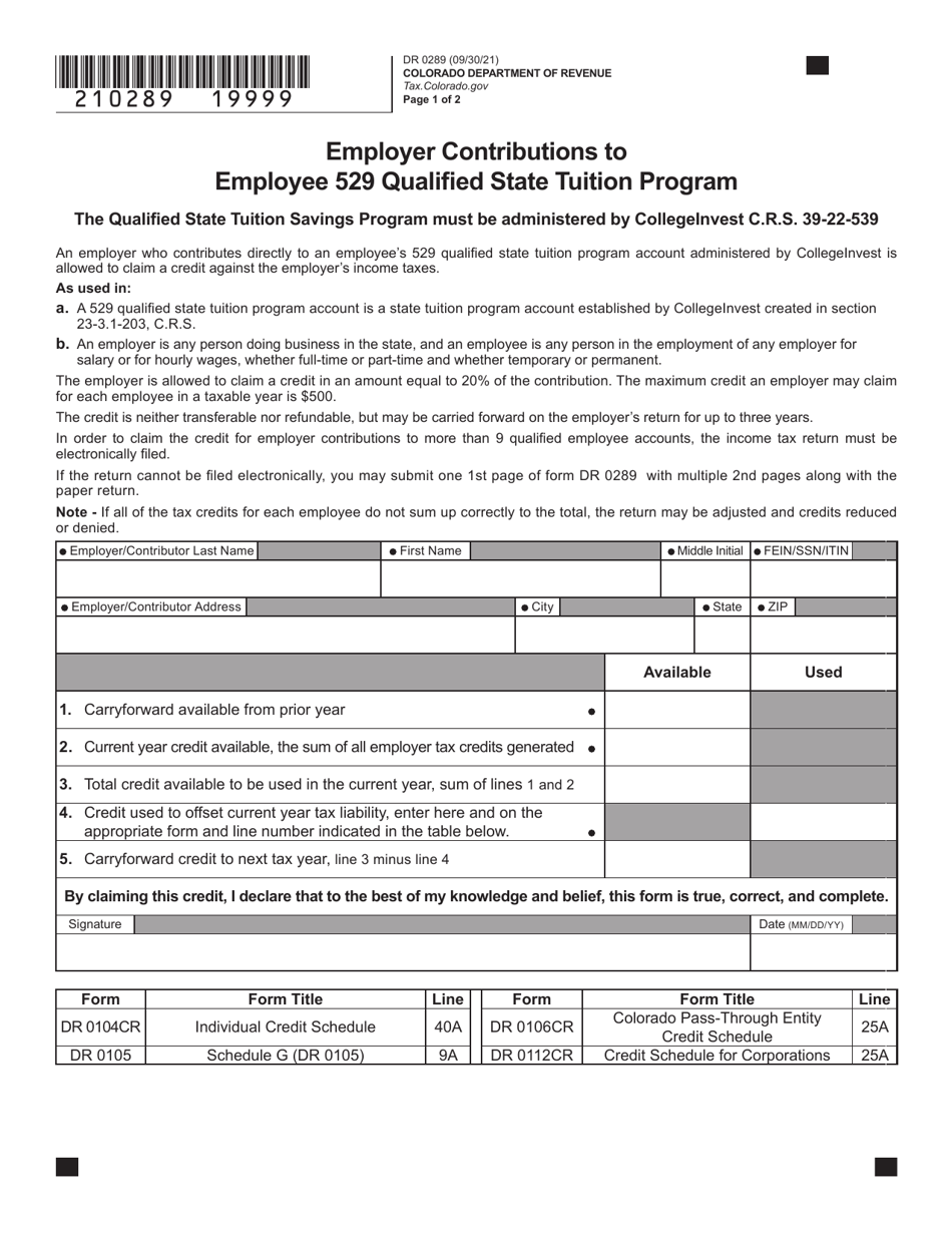 Form DR0289 - Fill Out, Sign Online and Download Fillable PDF, Colorado ...
