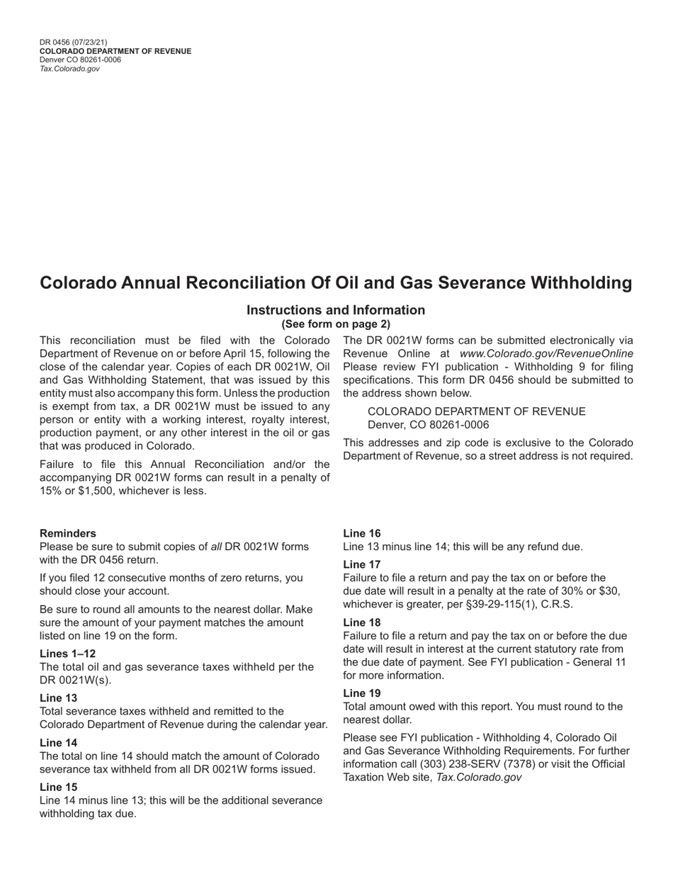 Form DR0456 - Fill Out, Sign Online and Download Fillable PDF, Colorado ...