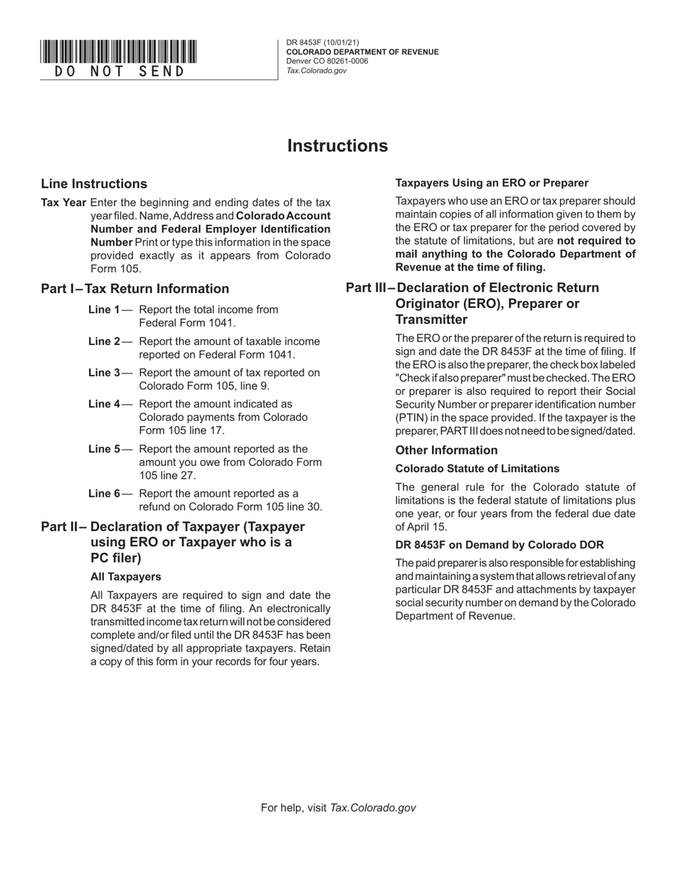 Form DR8453F Download Fillable PDF or Fill Online State of Colorado ...