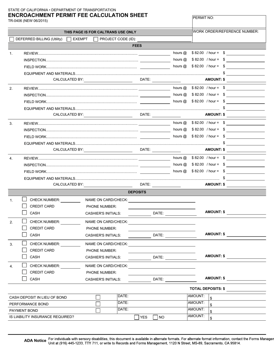 Form TR-0406 - Fill Out, Sign Online and Download Fillable PDF, California | Templateroller